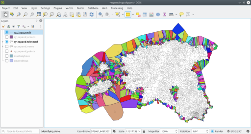 Subdividing empty space by expanding polygons